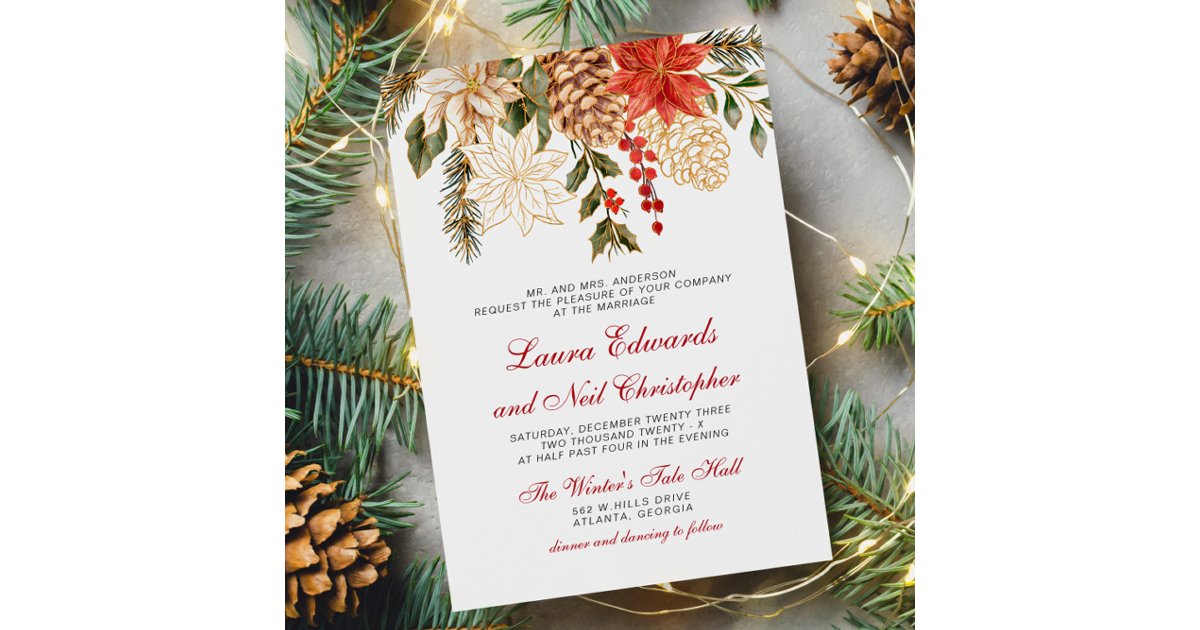 Winter Evergreen Flowers Wedding Invitation | Zazzle