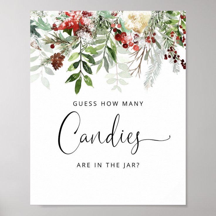 Winter evergreen Guess how many candies Poster | Zazzle