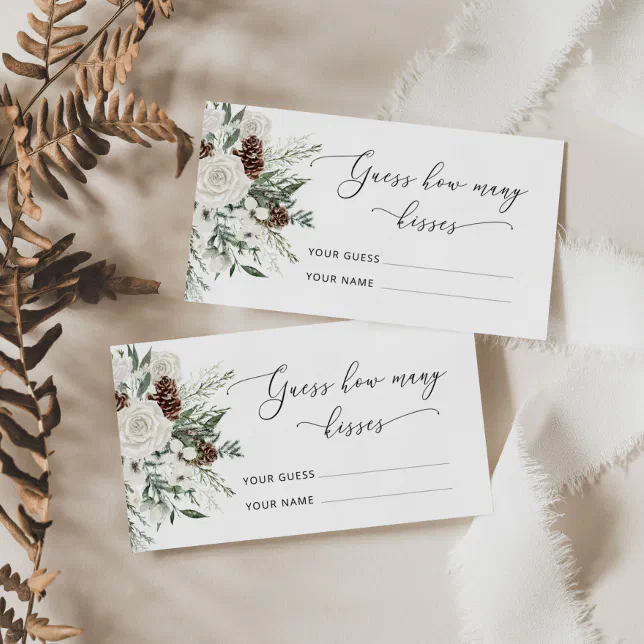Winter evergreen guess how many kisses bridal enclosure card | Zazzle