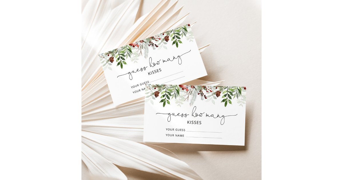 Winter evergreen guess how many kisses bridal enclosure card | Zazzle