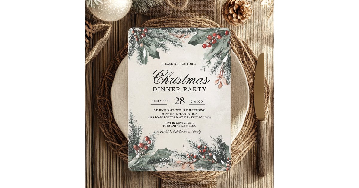 Winter Evergreen Holiday Invitation | Zazzle
