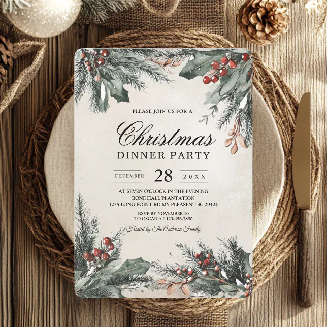 Winter Evergreen Holiday Invitation | Zazzle