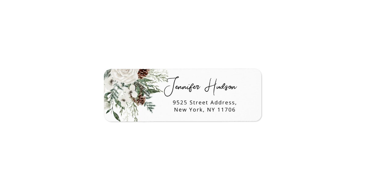 Winter evergreen wedding return Address Label | Zazzle