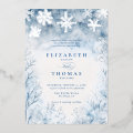 Winter Falling Snow Forest Rustic Elegant Wedding Foil Invitation | Zazzle
