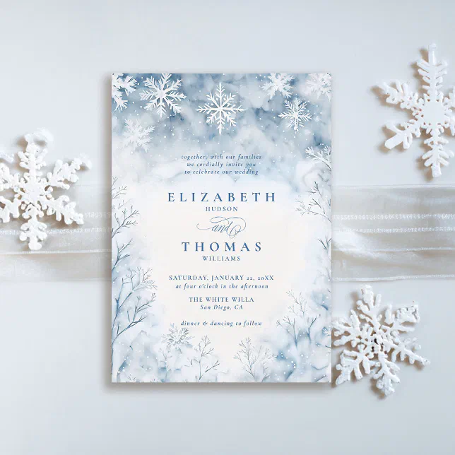 Winter Falling Snow Forest Rustic Elegant Wedding Invitation | Zazzle