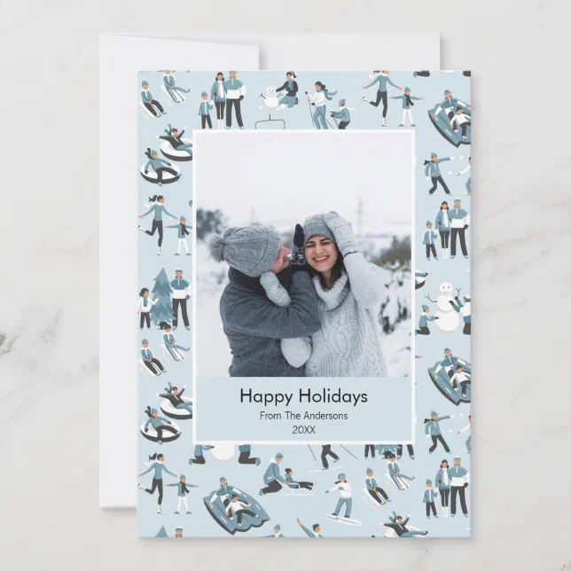 Winter Family Fun Christmas Pattern Photo Holiday Card | Zazzle
