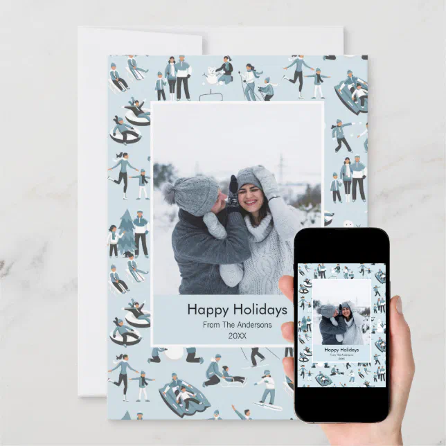 Winter Family Fun Christmas Pattern Photo Holiday Card | Zazzle