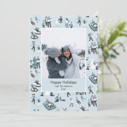 Winter Family Fun Christmas Pattern Photo Holiday Card | Zazzle