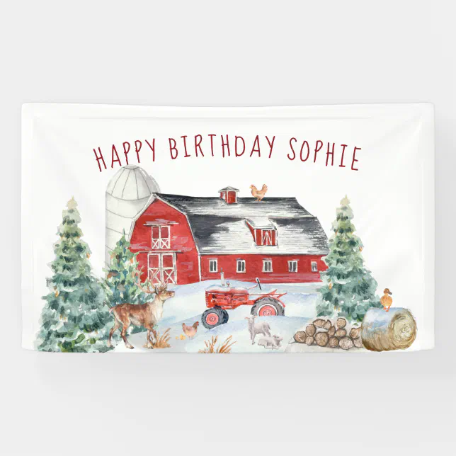 Winter Farm Theme Birthday Party Welcome Banner | Zazzle