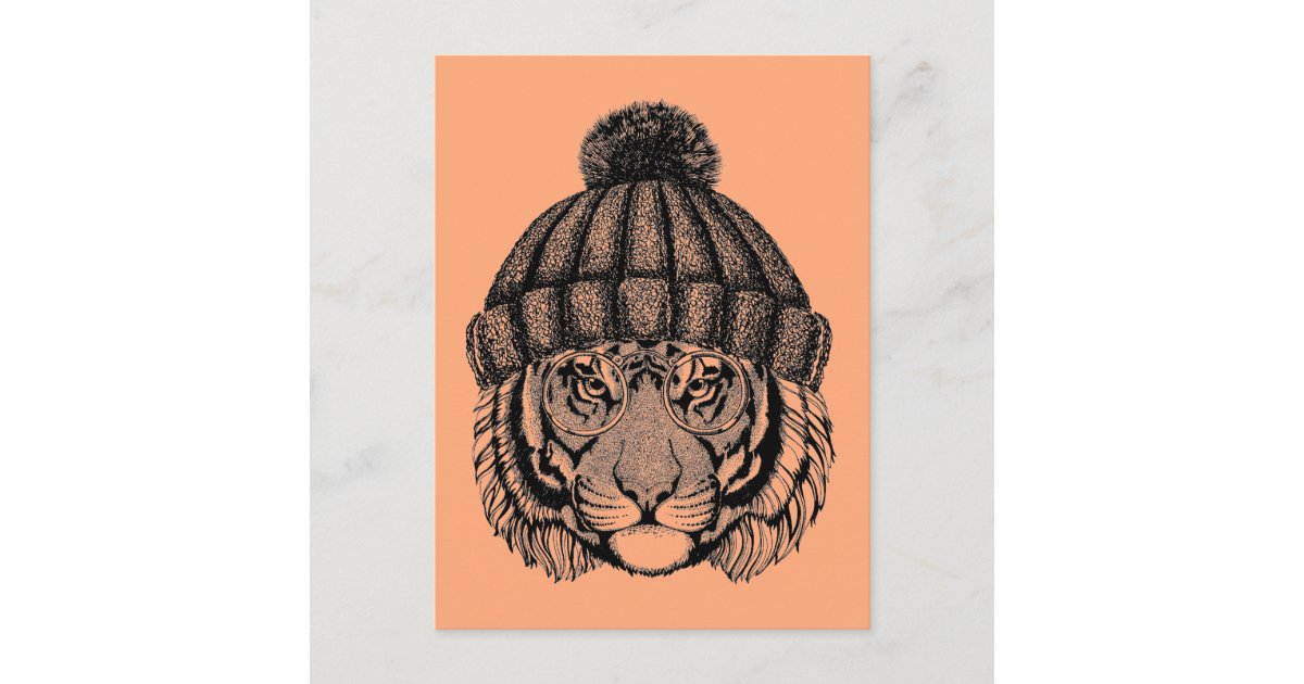 Winter Fashion Ready Tiger Postcard | Zazzle