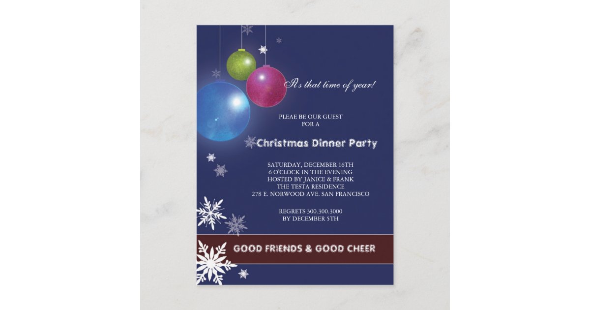 Winter Festivity Holiday Dinner Party Invitation Postcard | Zazzle