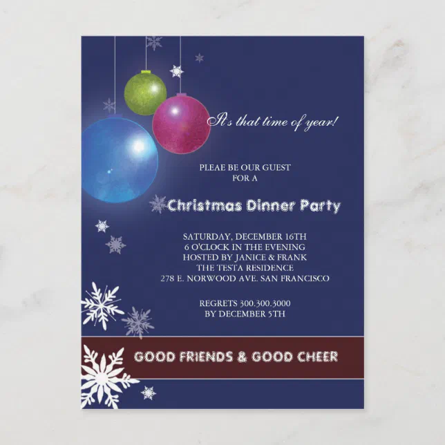 Winter Festivity Holiday Dinner Party Invitation Postcard | Zazzle