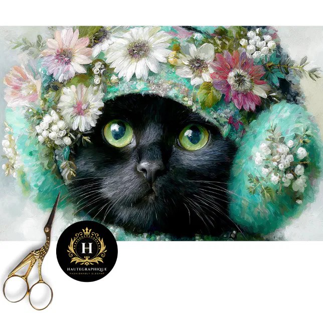 Winter Floral Black Cat Decoupage Tissue Paper | Zazzle
