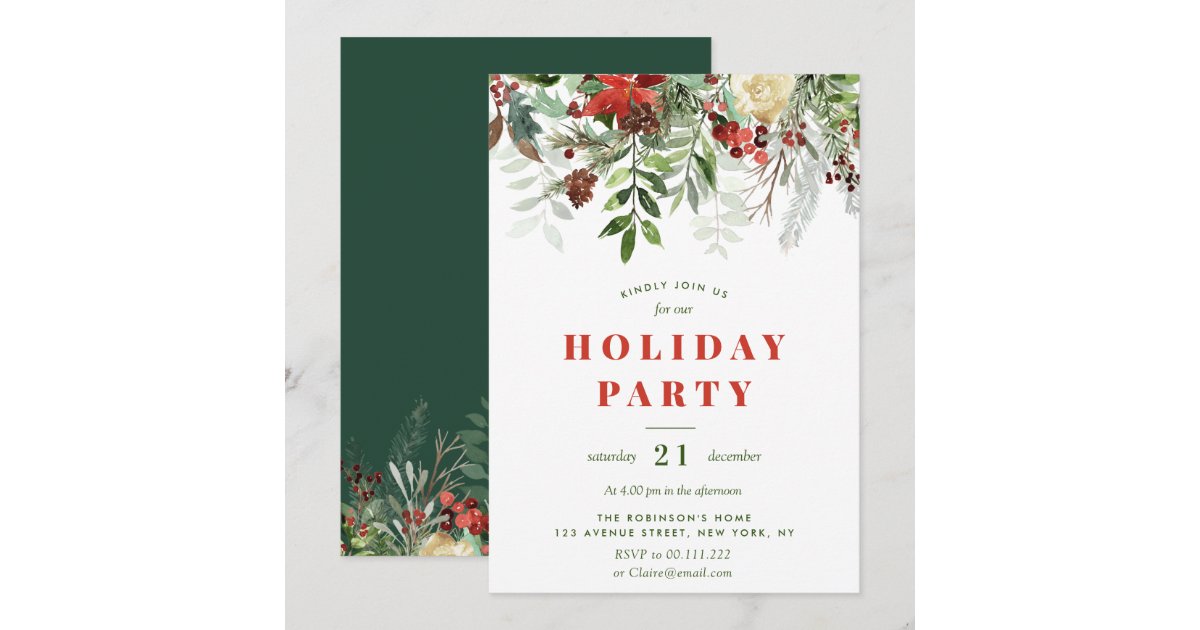 Winter floral christmas holiday party invitation | Zazzle