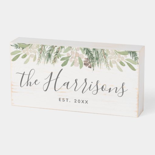 Winter Floral Custom Farmhouse Wooden Box Sign | Zazzle