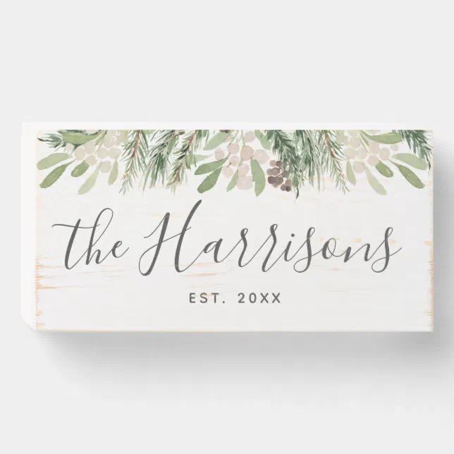 Winter Floral Custom Farmhouse Wooden Box Sign | Zazzle