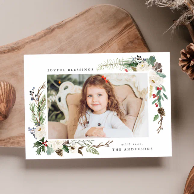 Winter Floral Frame | Holiday Photo Card | Zazzle