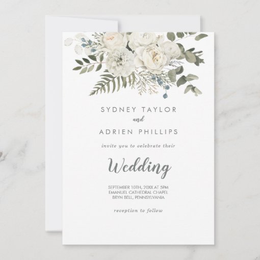 Winter Floral Front and Back Wedding Invitation | Zazzle