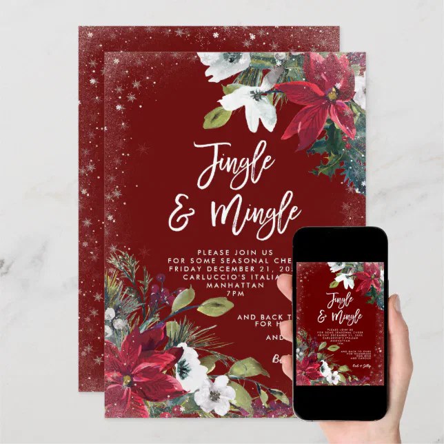 winter floral holiday christmas party invitation | Zazzle