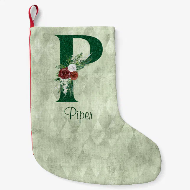 Winter Floral Illustrated Letter P Personalized Small Christmas ...