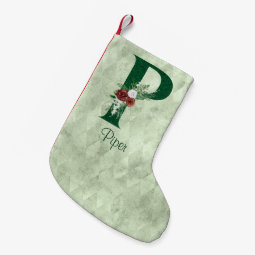 Winter Floral Illustrated Letter P Personalized Small Christmas ...