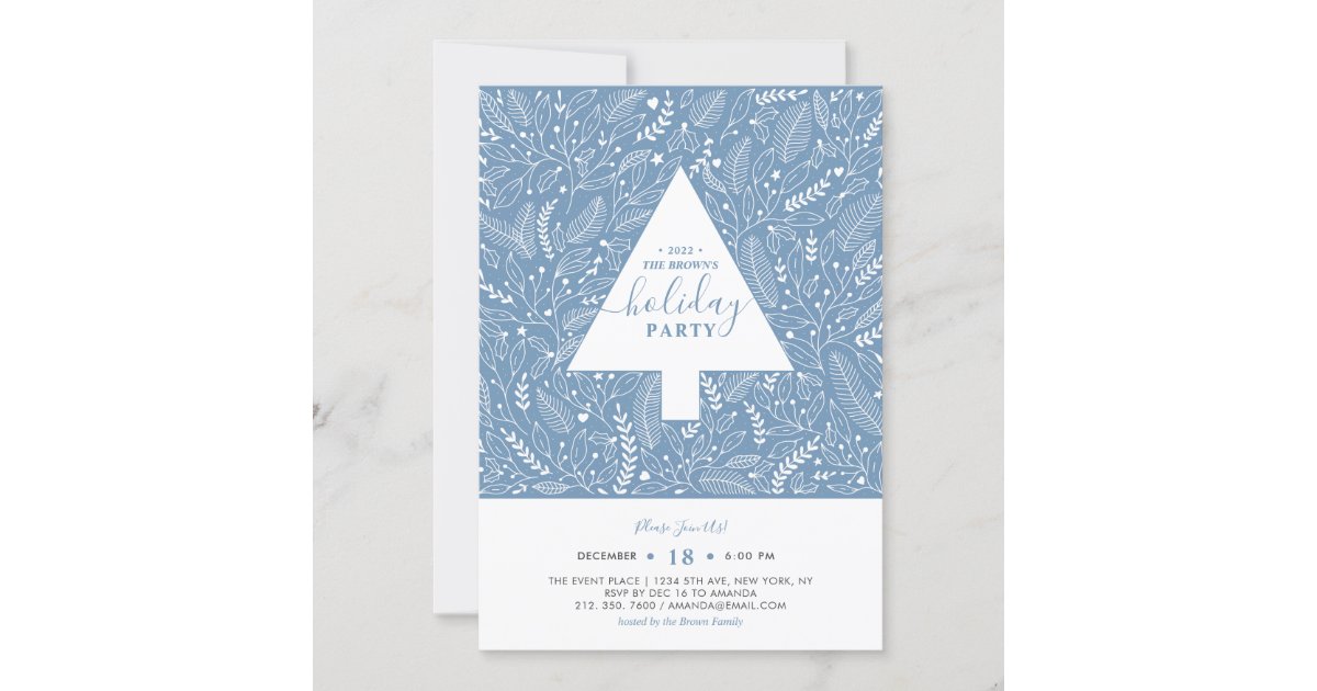 Winter Foliage | Blue Holiday Party Invitation | Zazzle