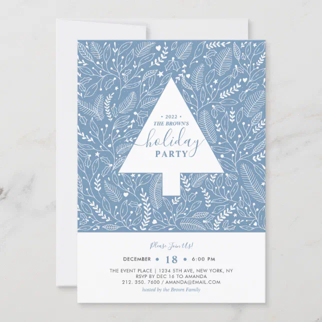 Winter Foliage | Blue Holiday Party Invitation | Zazzle
