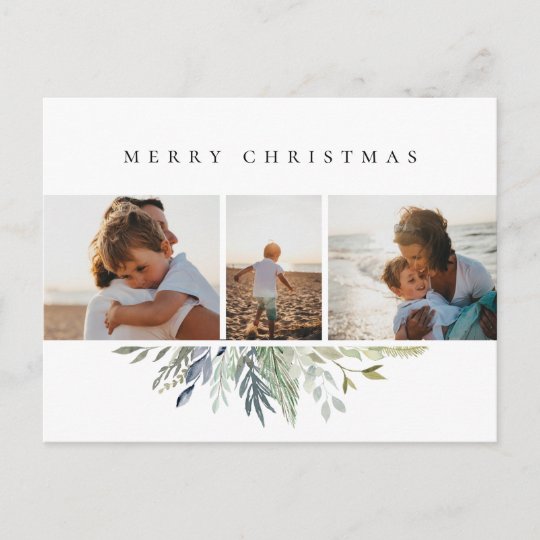 Winter Foliage Christmas Photo Collage Holiday Postcard | Zazzle.com