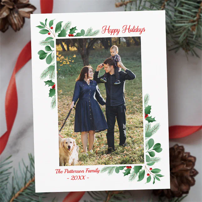 Winter Foliage Happy Holidays Photo Postcard | Zazzle