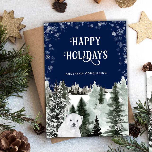 Winter Forest Bear Business Holiday Card | Zazzle