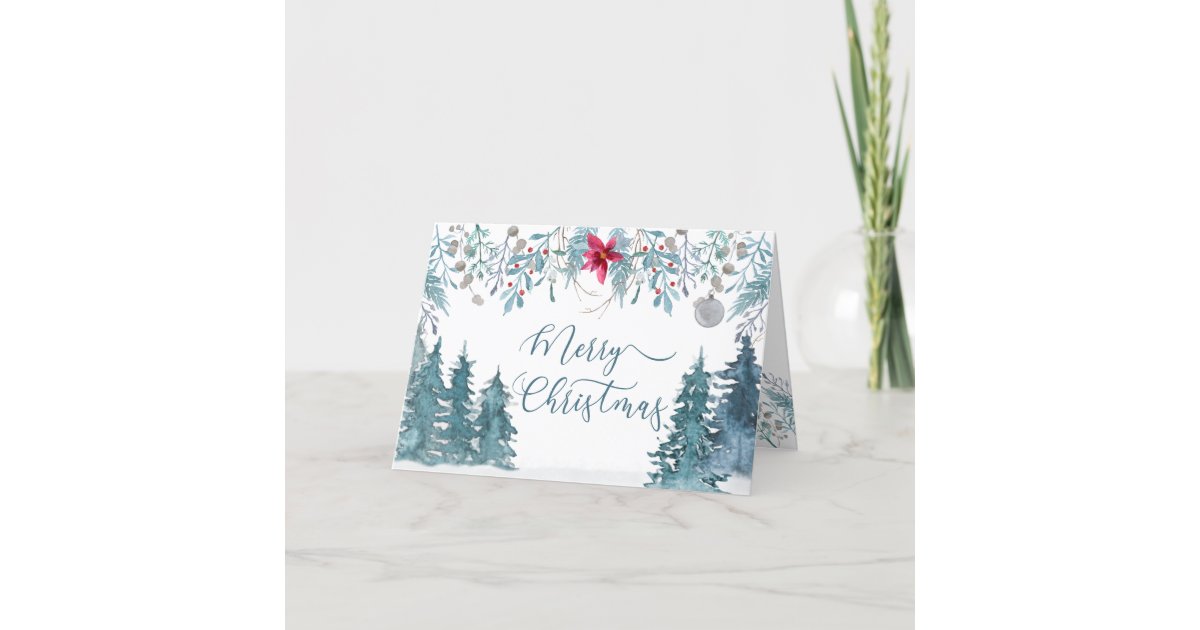 Winter Forest Foliage Elegant Script Holiday Card | Zazzle
