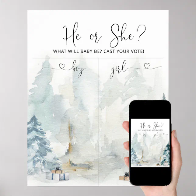 Winter forest Gender reveal Boy or Girl chart | Zazzle