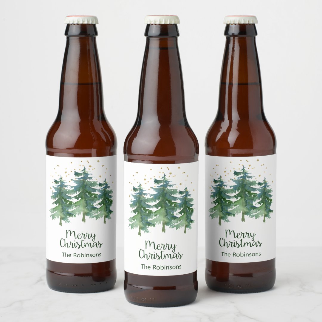 Winter Forest Merry Christmas Beer Bottle Label | Zazzle