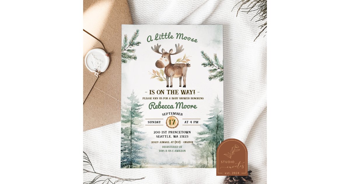 Winter Forest Moose Baby Shower Invitation | Zazzle