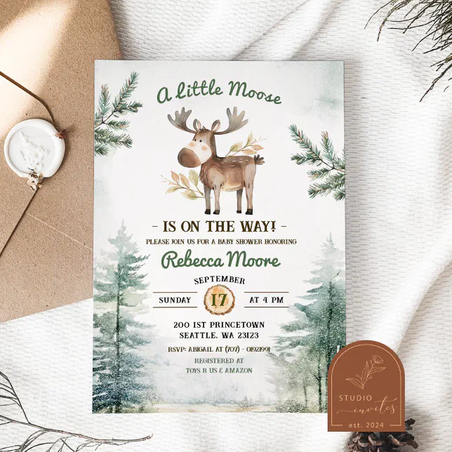Winter Forest Moose Baby Shower Invitation | Zazzle
