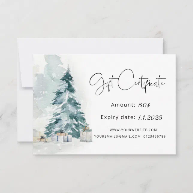 Winter forest pine tree Christmas gift Certificate | Zazzle