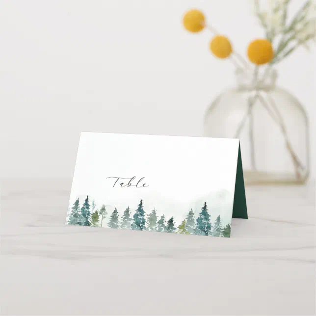 Winter Forest Pine Trees | Hand Writing Place Card | Zazzle