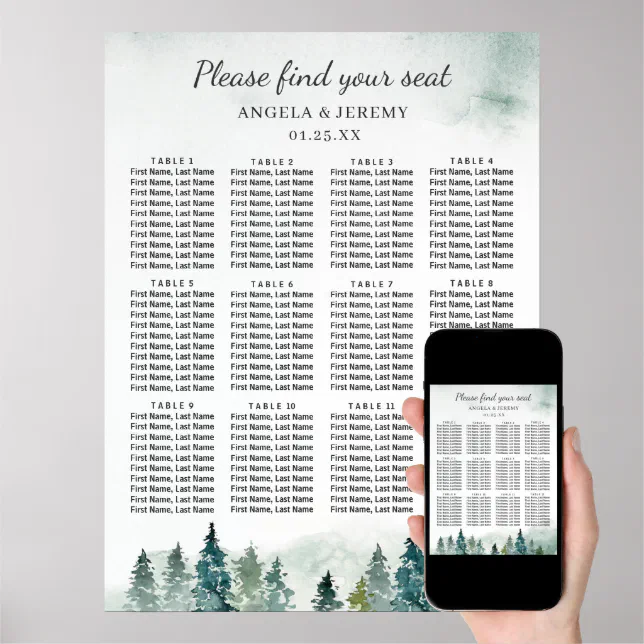 Winter Forest Pine Trees Wedding Seating Chart | Zazzle