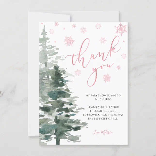 Winter Forest Pink It's Cold Outside Flat Thank You Card | Zazzle