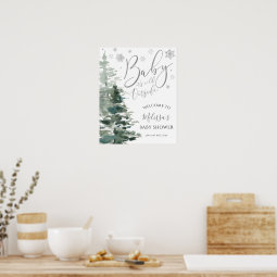 Winter Forest Silver It's Cold Outside Baby Shower Poster | Zazzle