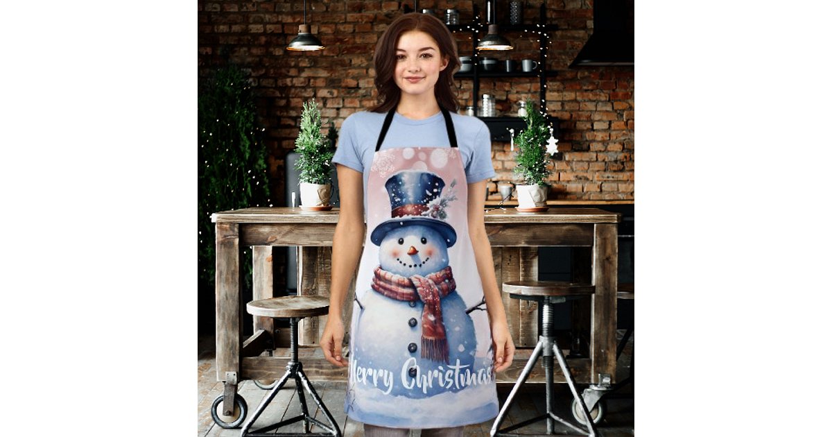 Winter Forest Snowman Christmas | Pink Apron | Zazzle