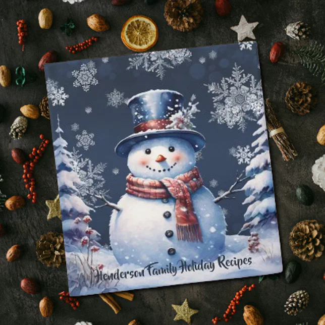 Winter Forest Snowman Family Recipe | Blue 3 Ring Binder | Zazzle
