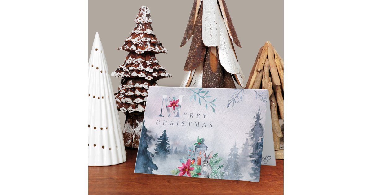 Winter Forest Watercolor Lantern Glow Holiday Card | Zazzle