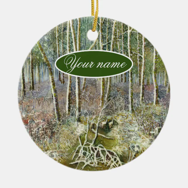winter forest Watercolor painting Ceramic Ornament | Zazzle