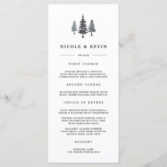 Winter Forest Wedding Menu Card | Zazzle