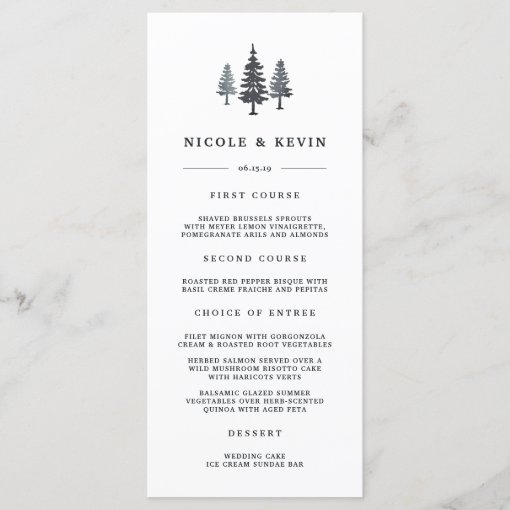 Winter Forest Wedding Menu Card | Zazzle