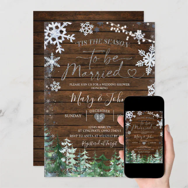 Winter Forest Wood Snowflake Wedding Christmas Invitation | Zazzle