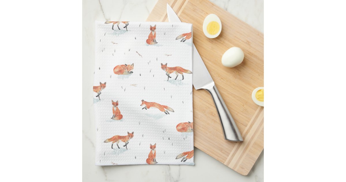 Winter Fox Kitchen Towel | Zazzle