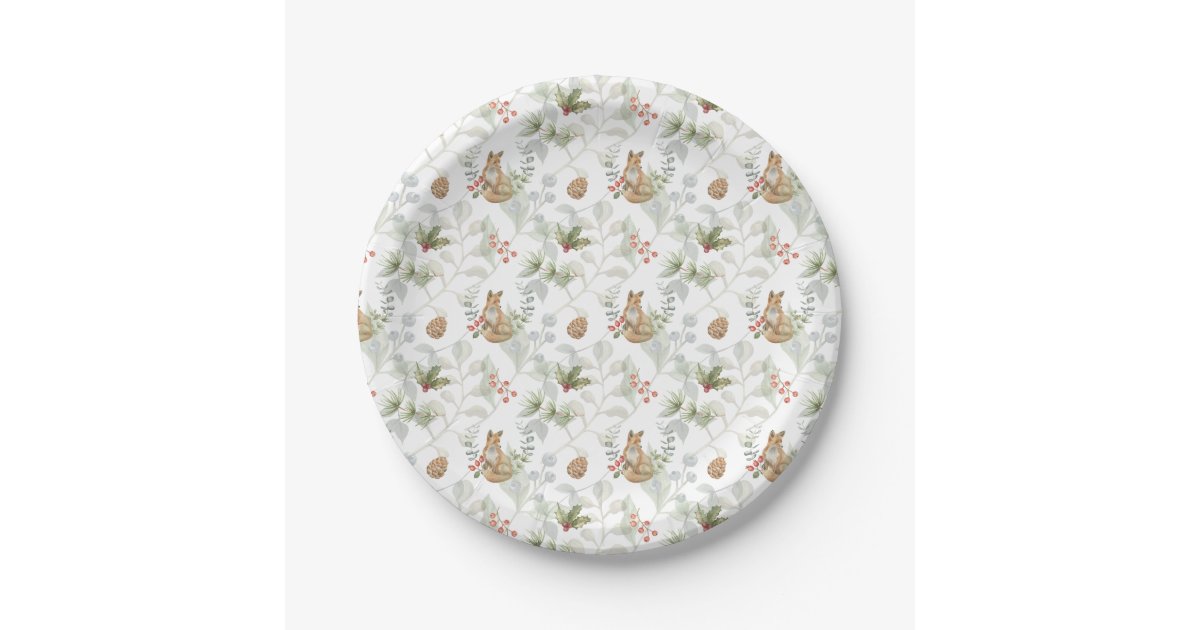 Winter Fox Woodland Forest Cute Paper Plates | Zazzle
