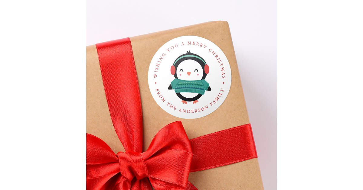 Winter Friends | Penguin Holiday Classic Round Sticker | Zazzle